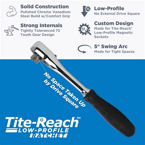 Tite Reach Original 3 8” Drive Low Profile Ratchet Designed Low