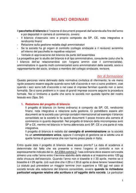 Riassunto Bilanci Ordinari Docsity