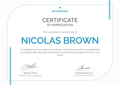 Certificate Of Appreciation For Employees Template