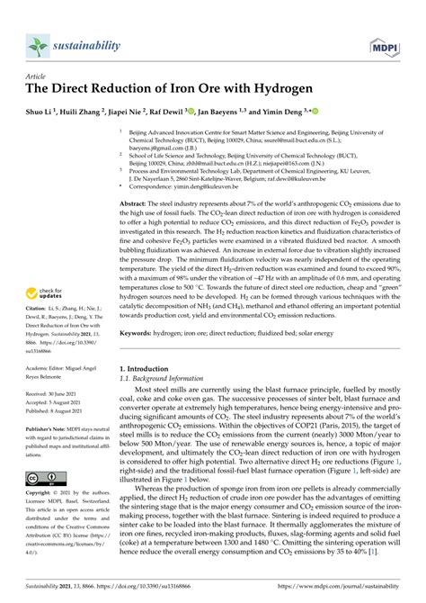 Pdf The Direct Reduction Of Iron Ore With Hydrogen