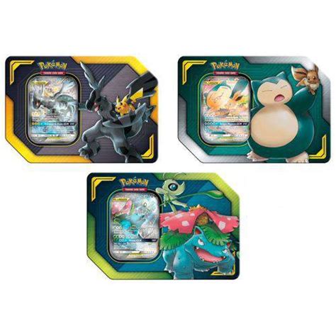 Kit 3 Latas Pokemon Aliados Gx Celebi Venusaur Gx Pikachu Zekrom