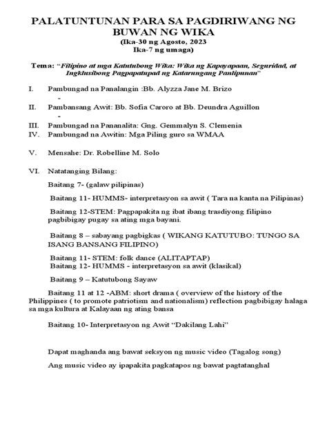 Palatuntunan Sa Buwan Ng Wika 2023 Pdf