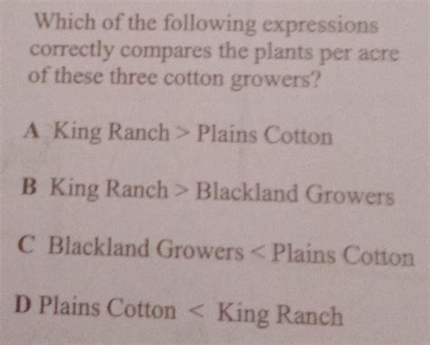 Solved Which Of The Following Expressions Correctly Compares The