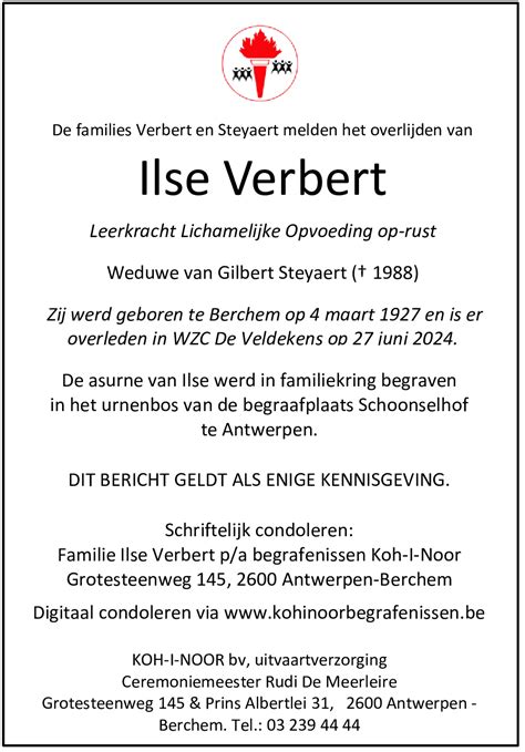 Ilse Verbert † 27 06 2024 Inmemoriam