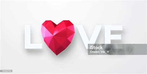 현실적인 빨간 루비 낮은 폴리 심장 발렌타인 데이 축제 배경 흰색 배경에 잘라 사랑 종이 를 레터링 벡터 일러스트레이션 2월에 대한 스톡 벡터 아트 및 기타 이미지 Istock