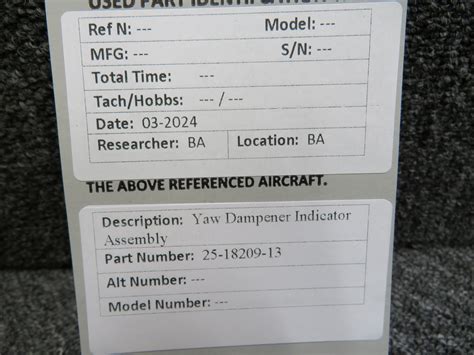 25 18209 13 Yaw Damper Aircraft Indicator Assembly Unit For Sale
