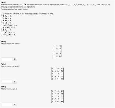 Solved This Is A Problem On Linear Dependent Columns Of The