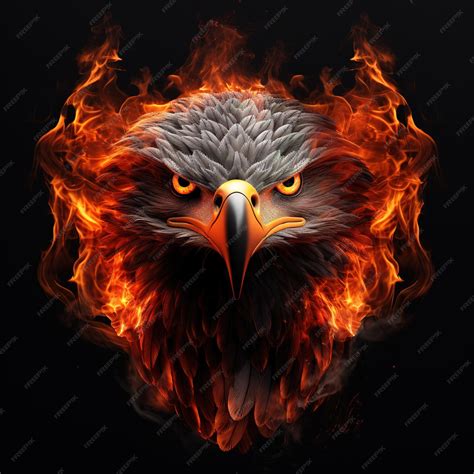 Image Of Angry An Eagle Face And Flames On Dark Background Wildlife