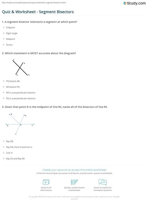 Quiz And Worksheet Segment Bisectors