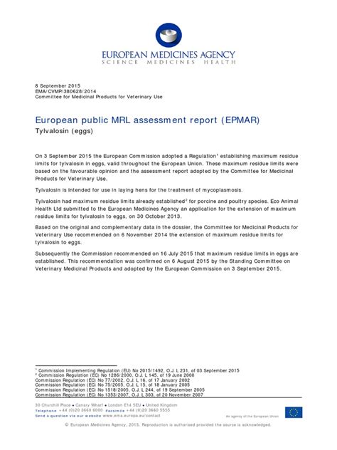 European Public Mrl Assessment Report Epmar Tylvalosin Eggs Pdf Antimicrobial