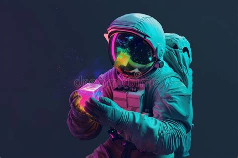 An Astronaut Holding A Cubic Artifact Pop Art Concept Generative Ai