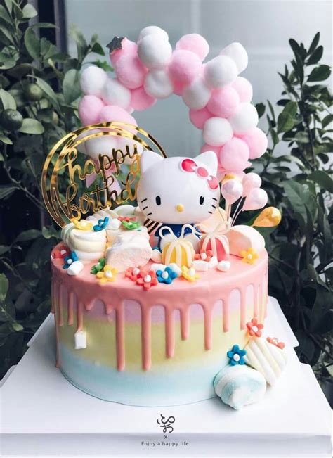 Hello Kitty Birthday Cake With Balloons And Decorations