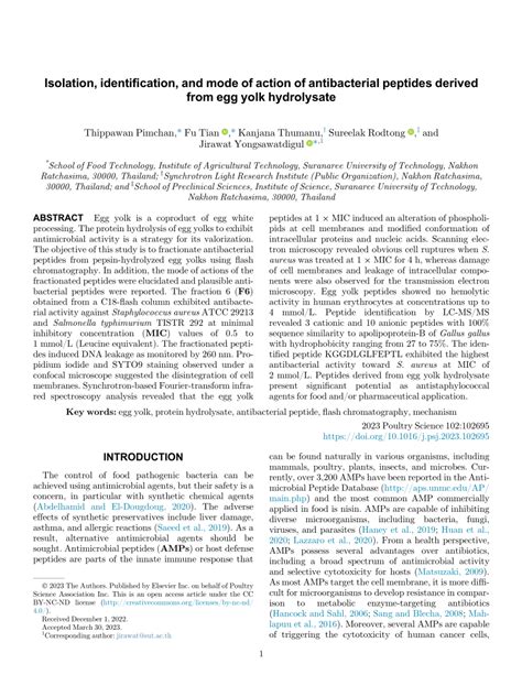 Pdf Isolation Identification And Mode Of Action Of Antibacterial Peptides Derived From Egg