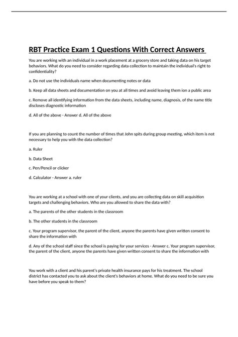 RBT Practice Exam Questions With Correct Answers Rbt Stuvia US