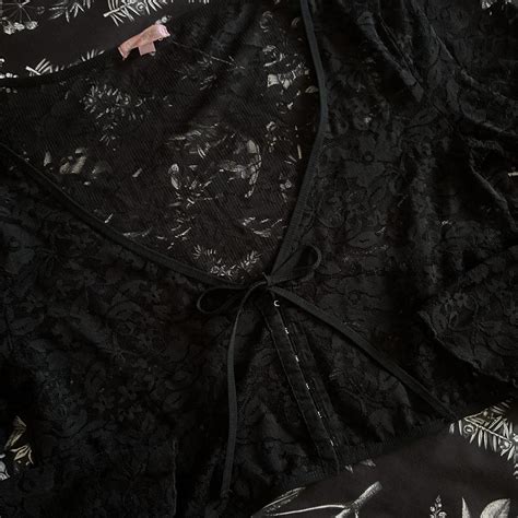 Black Lace Clasp Up And Tie Up Flare Sleeve Blouse Depop