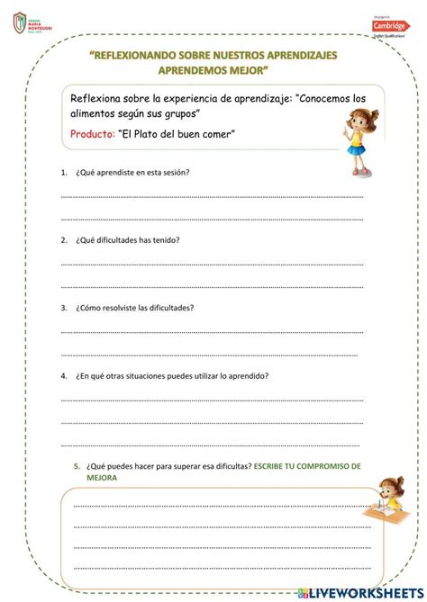 Reflexionamos Sobre Los Aprendizajes Worksheet Live Worksheets
