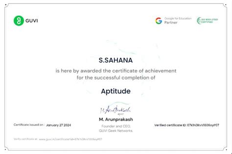 Guvi Certificateofachievement Aptitudemastery Problemsolving