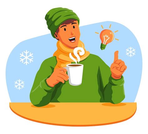 Premium Vector Man With A Cup Of Hot Coffee And A Light Bulb