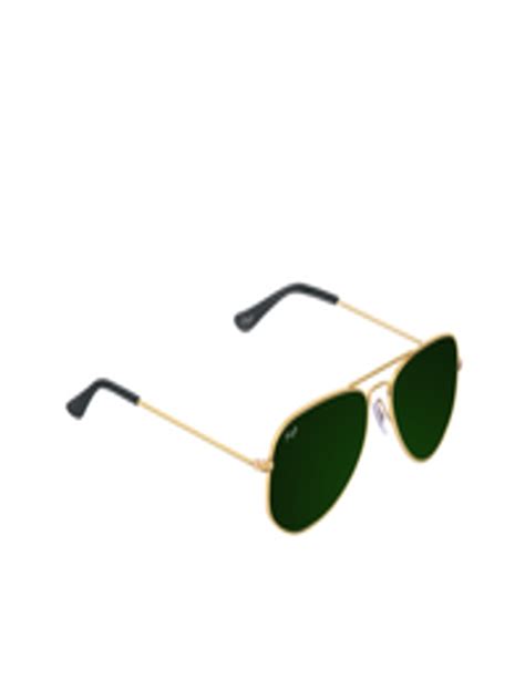 Buy Floyd Unisex Green Lens And Gold Toned Aviator Sunglasses With Uv