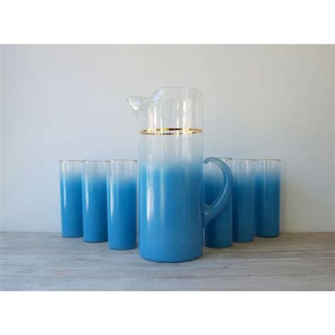 Frosted Blue Blendo Pitcher And Glasses Set 7 Pieces Etsy Pitcher