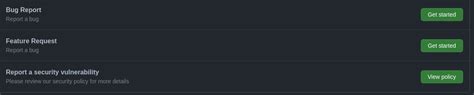 github description for feature request issue is report a bug · issue