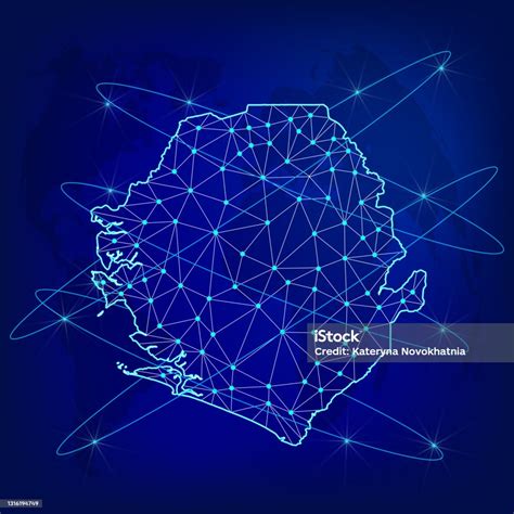 글로벌 물류 네트워크 개념 통신 네트워크지도 세계 배경에 시에라리온 다각형 스타일의 노드와 시에라리온 공화국을 매핑합니다
