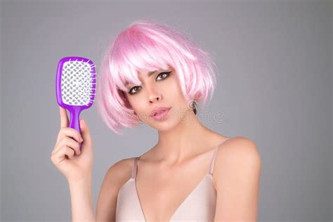 Girl Combing Hair With Comb Beautiful Young Woman Holding Hair Comb
