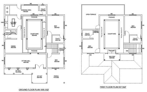 4 Bhk House Ground Floor And First Floor Plan Drawing Dwg File Cadbull