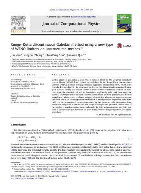 Pdf Rungekutta Discontinuous Galerkin Method Using A New Type Of Weno Limiters On