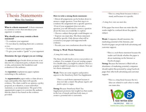 Strong Vs Weak Thesis Statements From Twu Thesis Statements Write Site Handout What Is A