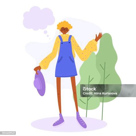 그녀의 손에 모자를 가진 아프리카 계 미국인 소녀 플랫 스타일로 벡터 그림입니다 디자인에 대한 문자 개념에 대한 스톡 벡터 아트 및 기타 이미지 Istock