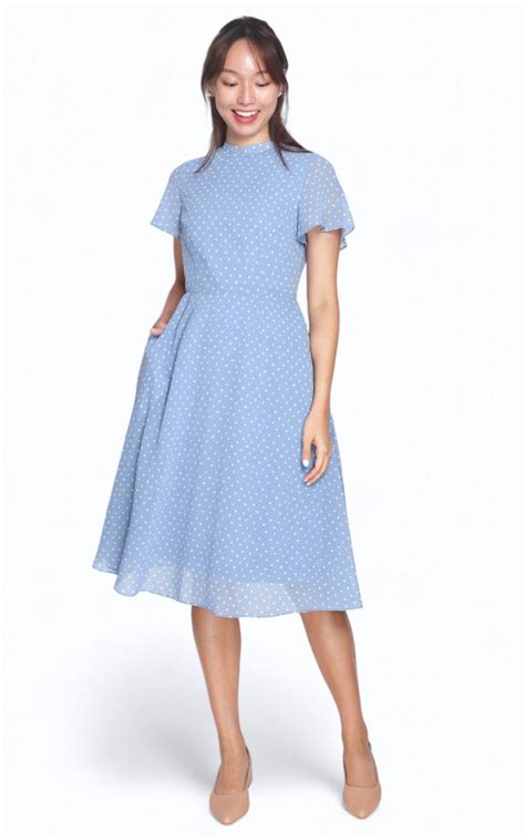 Polka Dot Chiffon Cheongsam Blue Cny 2025 Modern Cheongsam Alyssandra