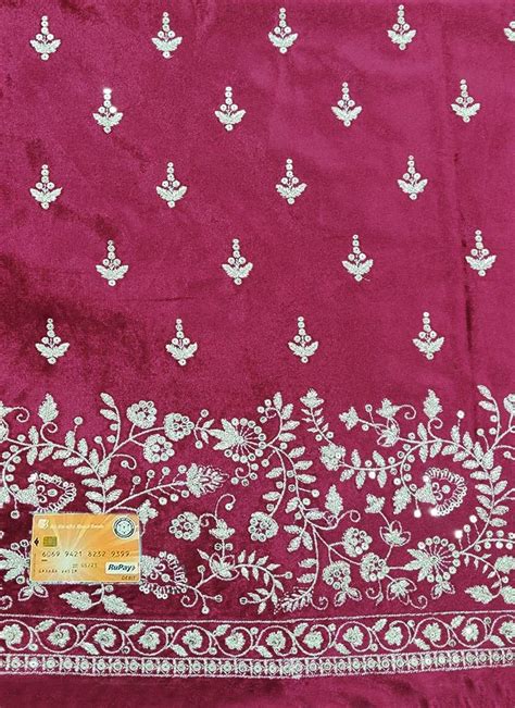 Shop Pink Velvet Embroidered Fabric In Uk Cbazaar