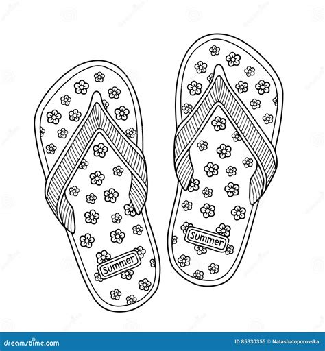 I Love Summer Sea Beach Slippers Hand Drawn Flip Flop Sandal Stock