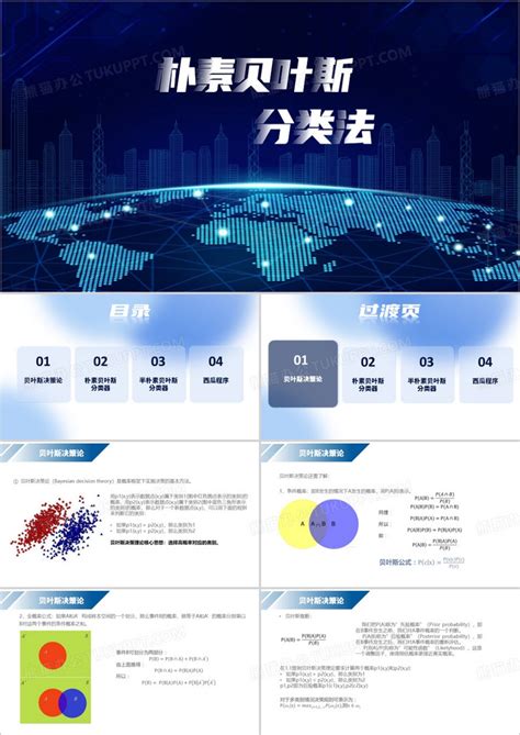 蓝色简约朴素贝叶斯法模版PPT模板下载 熊猫办公