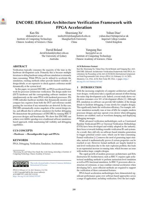 Encore Efficient Architecture Verification Framework With Fpga Acceleration Pdf Field