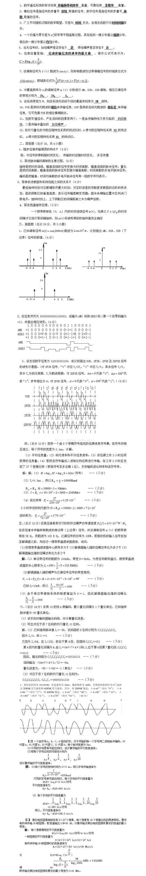 通信原理期末考试试题及答案通信原理期末考题及答案 Csdn博客