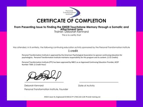 CERTIFICATE OF Completion Presenting Issue Personal Transformation