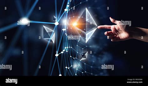 Bitcoin And Ethereum Symbols On Abstract Blue Background 3d Rendering