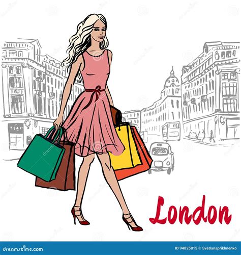 Woman With Shopping Bags Stock Vector Illustration Of Holding 94825815