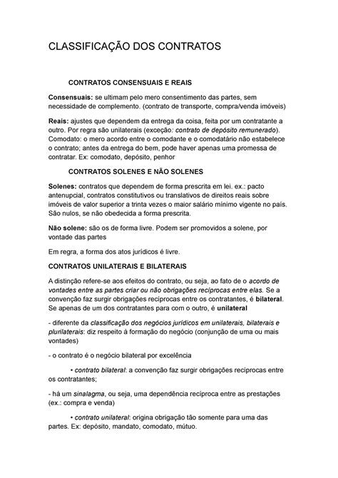 Classificação Dos Contratos ClassificaÇÃo Dos Contratos Contratos