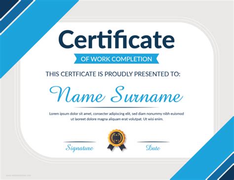 20 Work Completion Certificate Templates For Word Edit