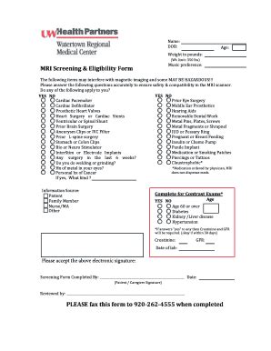 Fillable Online Mri Screening Form Docx Fax Email Print PdfFiller