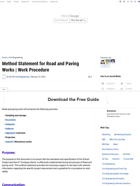 Method Statement For Road And Paving Works Work Procedure Pdf