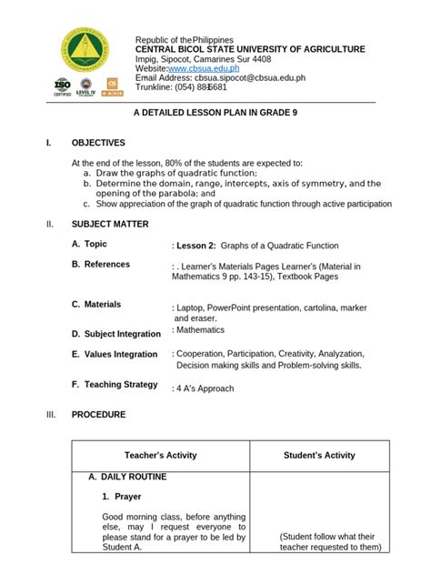 Dlp Lesson 2 Graphs Of Quadtratic Function Arturo Mortel Edited Copy