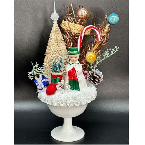 Vintage Christmas Assemblage In Fenton Silver Crest Dish