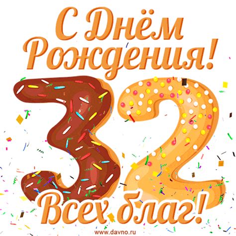 Открытка с днем рождения на 32 года с пожеланием всех благ — Скачайте на