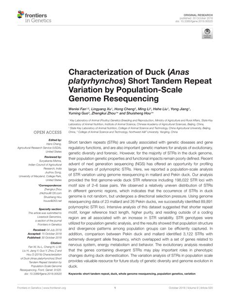 Pdf Characterization Of Duck Anas Platyrhynchos Short Tandem Repeat