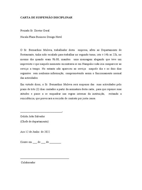Carta De Suspensão Disciplinar Pdf