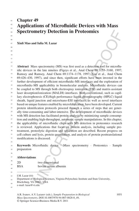 Pdf Applications Of Microfluidic Devices With Mass Spectrometry Detection In Proteomics